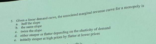 Solved 5. ﻿Given a linear demand curve, the associated | Chegg.com