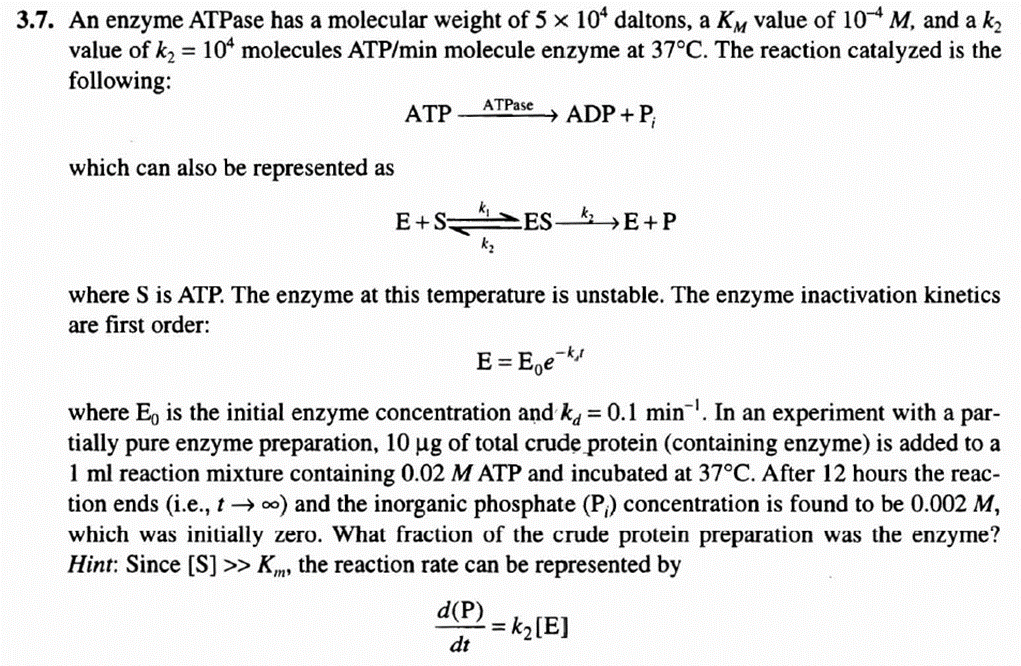 Solved 7. An enzyme ATPase has a molecular weight of 5×104 | Chegg.com