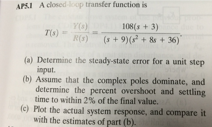 Solved AP5.1 A closed-loop transfer function is 108 (s 3) | Chegg.com
