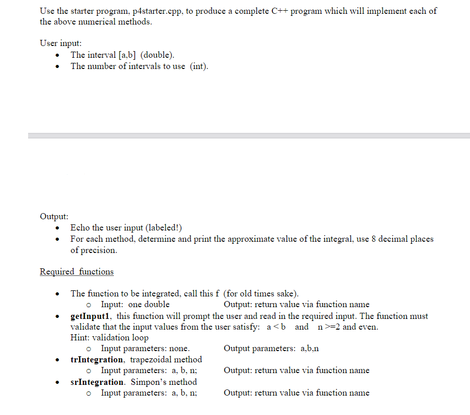 Solved Use the starter program, p4starter.cpp, to produce a | Chegg.com