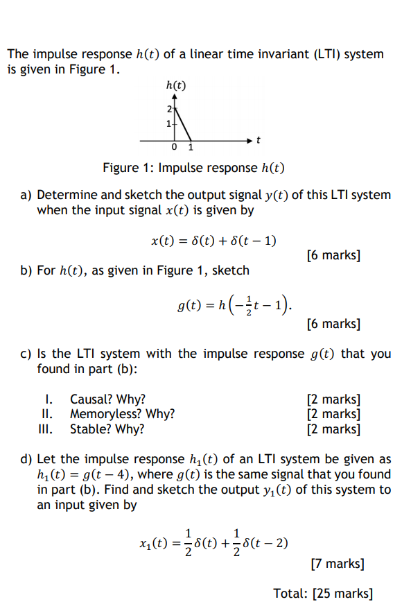 Solved The impulse response h(t) of a linear time invariant | Chegg.com
