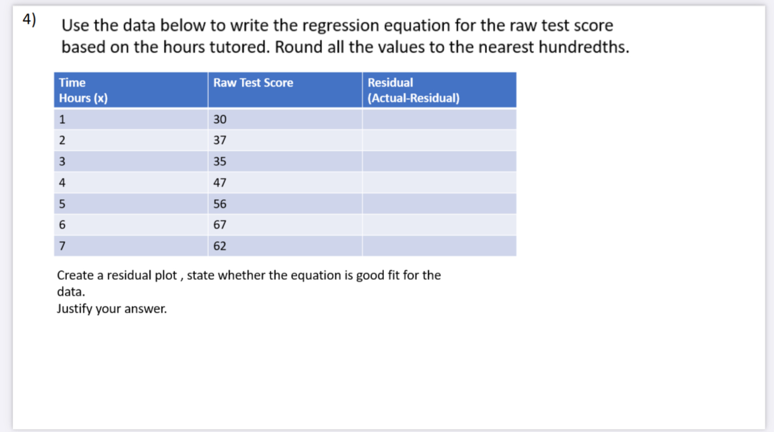 Solved Use the data below to write the regression equation | Chegg.com