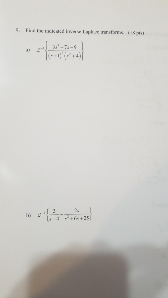 Solved 9. Find the indicated inverse Laplace transforms. (18 | Chegg.com