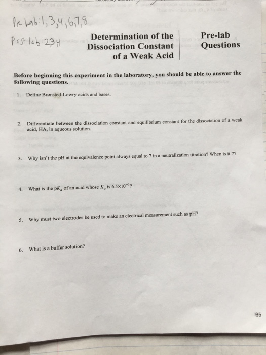 Solved I Ab 1 34 6 78 Determination Of The Dissociation
