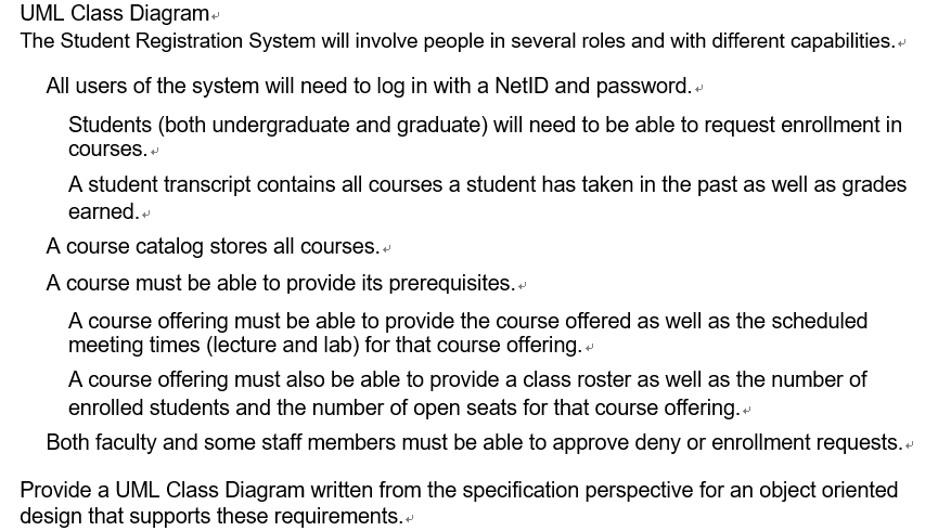UML Class Diagram The Student Registration System | Chegg.com