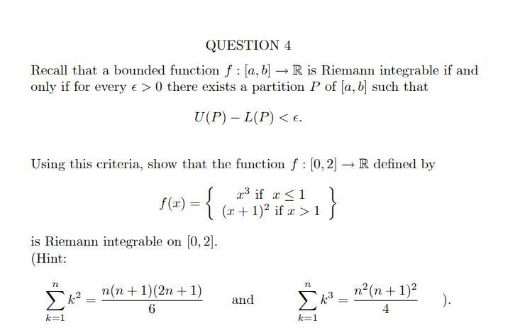 Solved Recall that a bounded function f:[a,b]→R is Riemann | Chegg.com