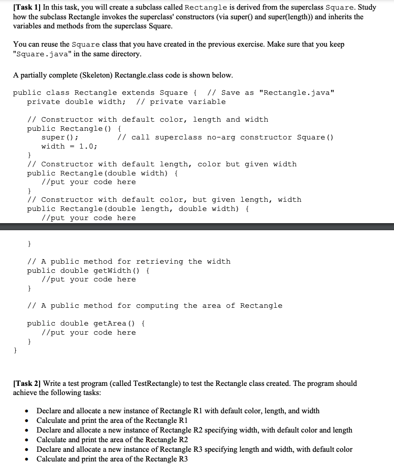 Solved here is the Square.java public class Square { | Chegg.com