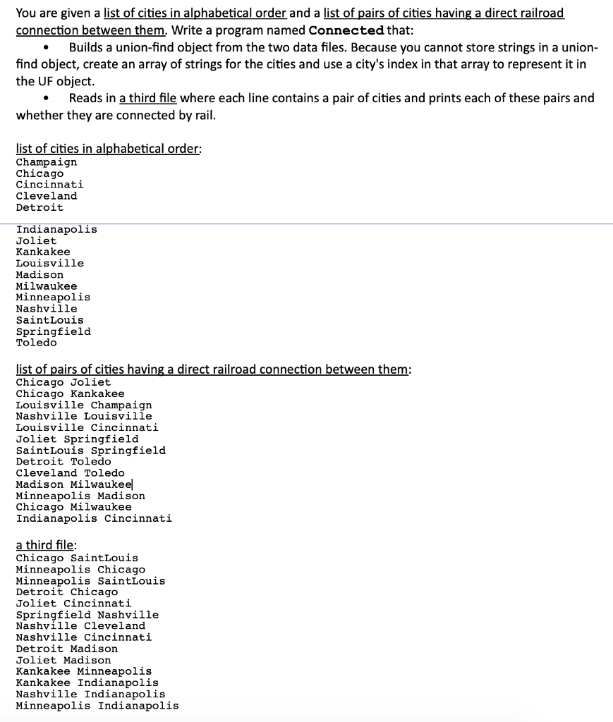 You are given a list of cities in alphabetical order | Chegg.com