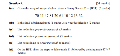 Question 4.[30 ﻿marks]4(a) ﻿Given the array of | Chegg.com