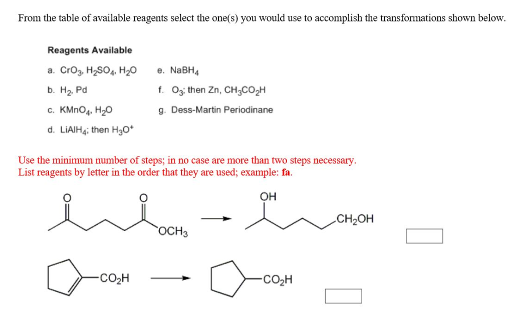 Solved From the table of available reagents select the | Chegg.com