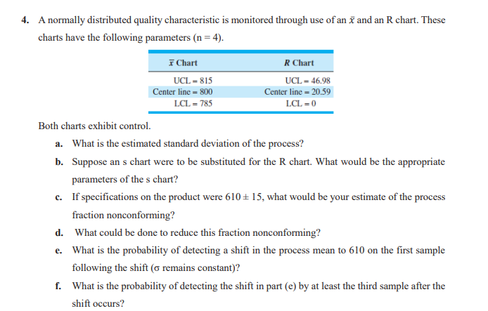 Solved 4. A normally distributed quality characteristic is | Chegg.com