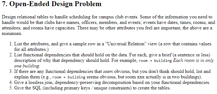 7. Open-Ended Design Problem Design relational tables | Chegg.com 7. Open-Ended Design Problem Design relational tables | Chegg.com
