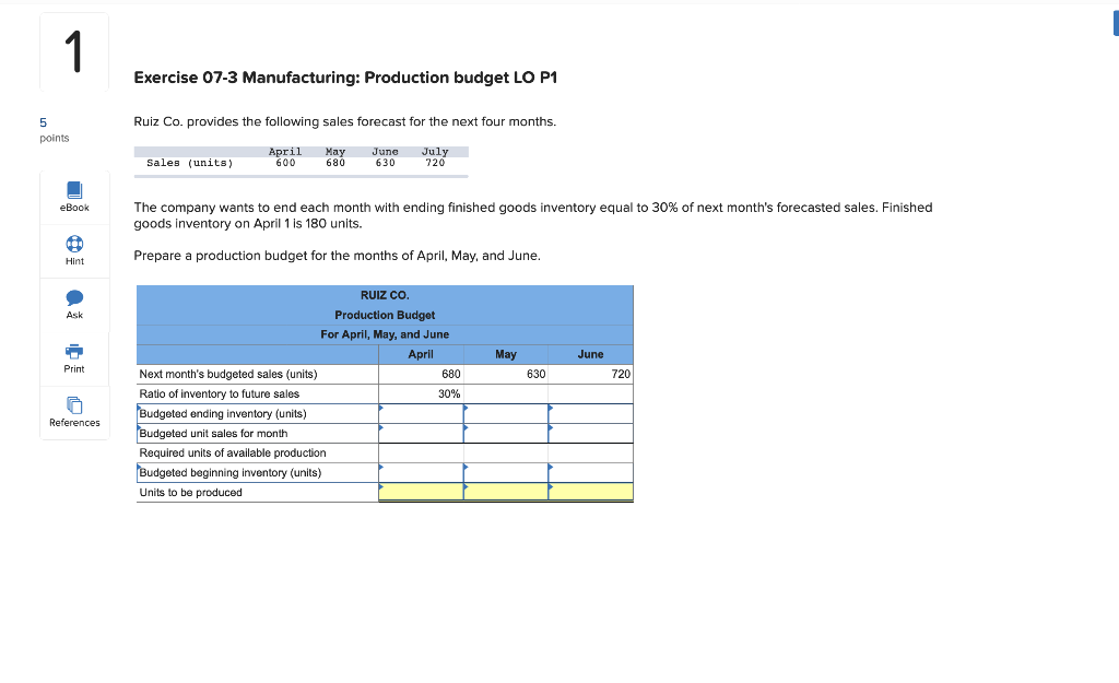 Solved -- Exercise 07-3 Manufacturing: Production budget LO | Chegg.com