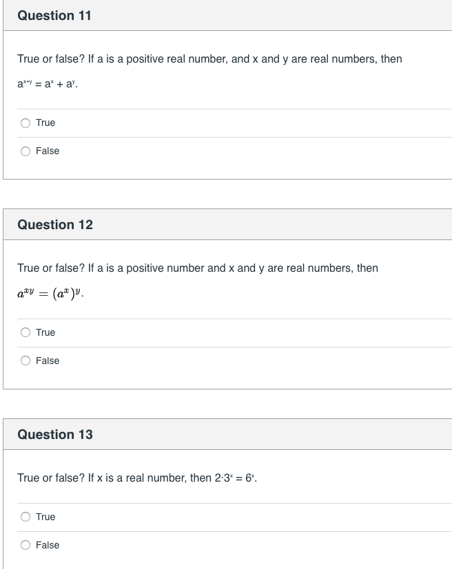 Solved Question 11 True or false? If a is a positive real | Chegg.com