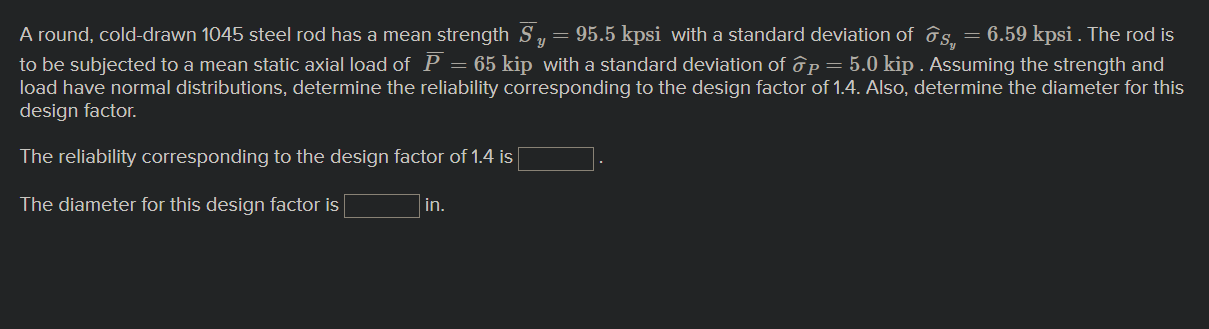 Solved A round, cold-drawn 1045 steel rod has a mean | Chegg.com