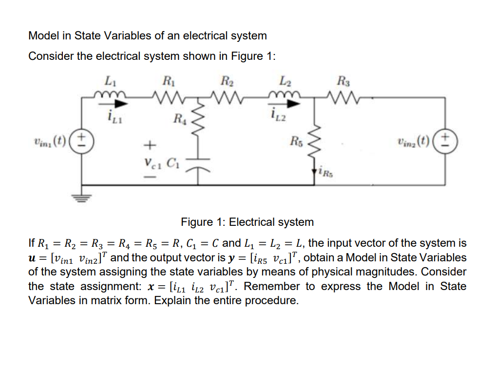 Solved Model in State Variables of an electrical system | Chegg.com