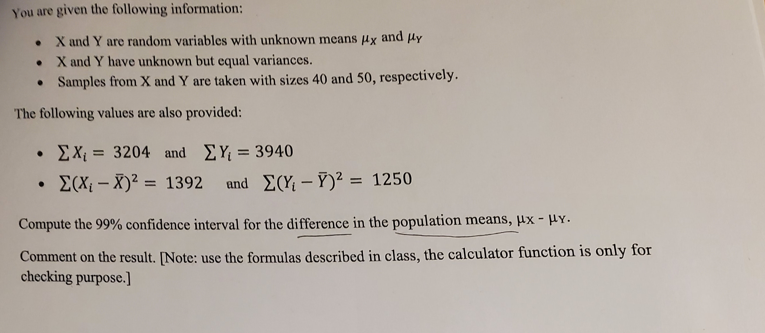 Solved You are given the following information: - X and Y | Chegg.com