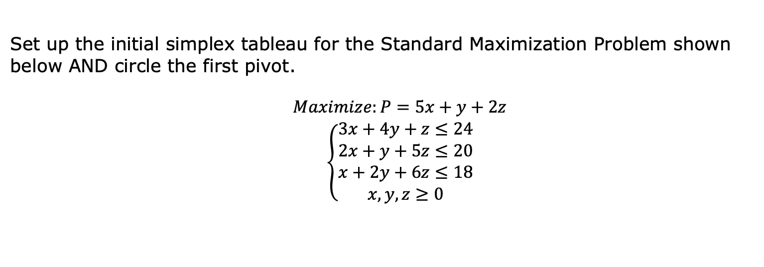 Solved Set up the initial simplex tableau for the Standard | Chegg.com