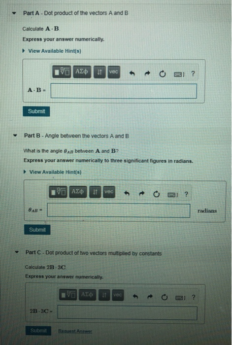 Solved ± Vector Dot Product Learning Goal: To understand the | Chegg.com