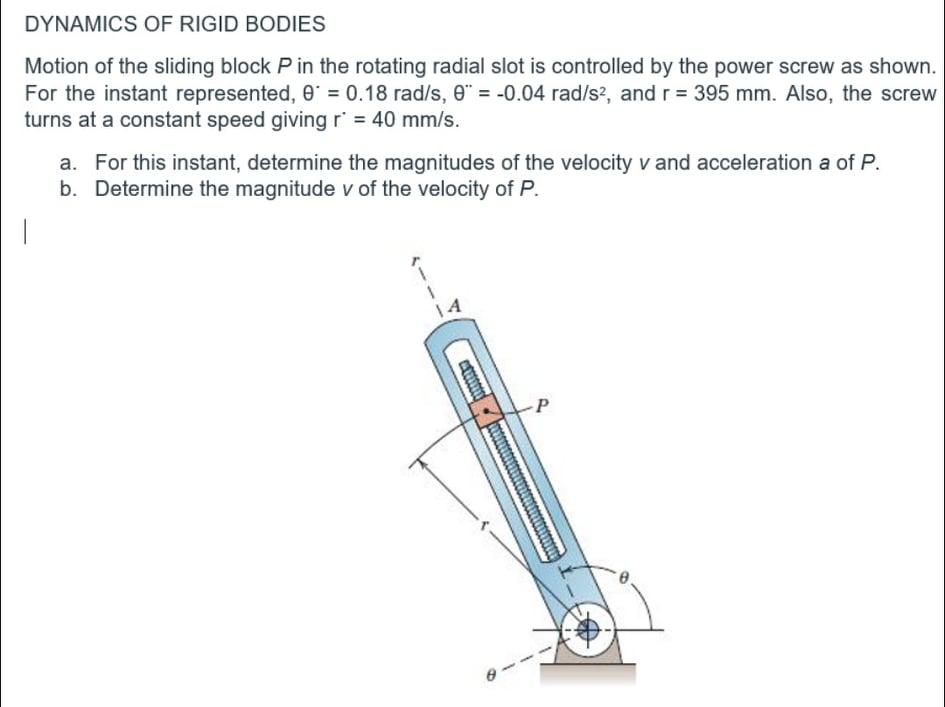 Solved DYNAMICS OF RIGID BODIES Motion of the sliding block | Chegg.com