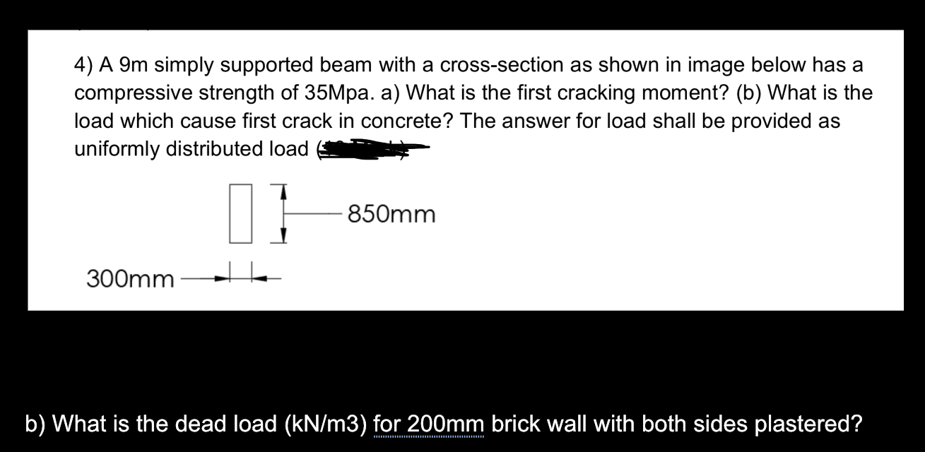 b) ﻿What is the dead load (kNm3) ﻿for 200mm ﻿brick | Chegg.com