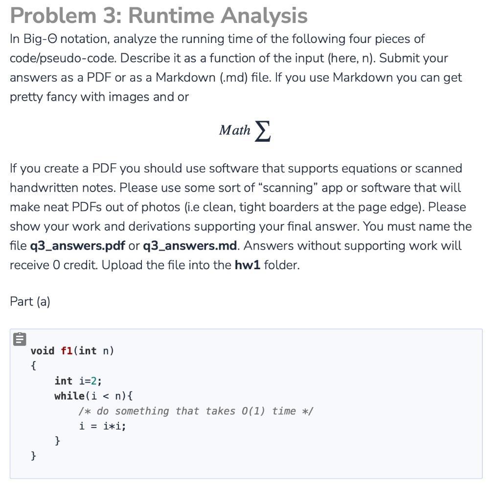 Solved Problem 3: Runtime Analysis In Big- Θ notation, | Chegg.com