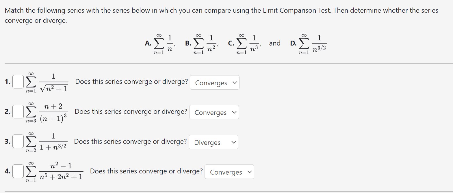 Solved Match the following series with the series below in | Chegg.com