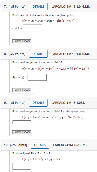 Solved Find the curl of the vector field at the given point. | Chegg.com