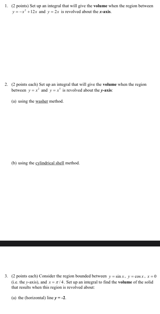 Solved 1. ( 2 points) Set up an integral that will give the | Chegg.com