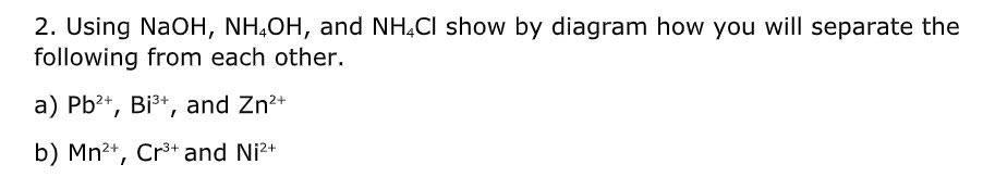 Solved 2. Using NaOH, NH4OH, and NH4Cl show by diagram how | Chegg.com