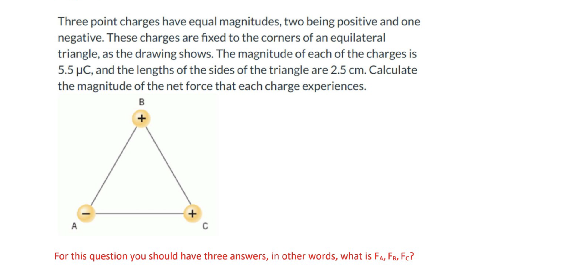 Solved Three point charges have equal magnitudes, two being | Chegg.com