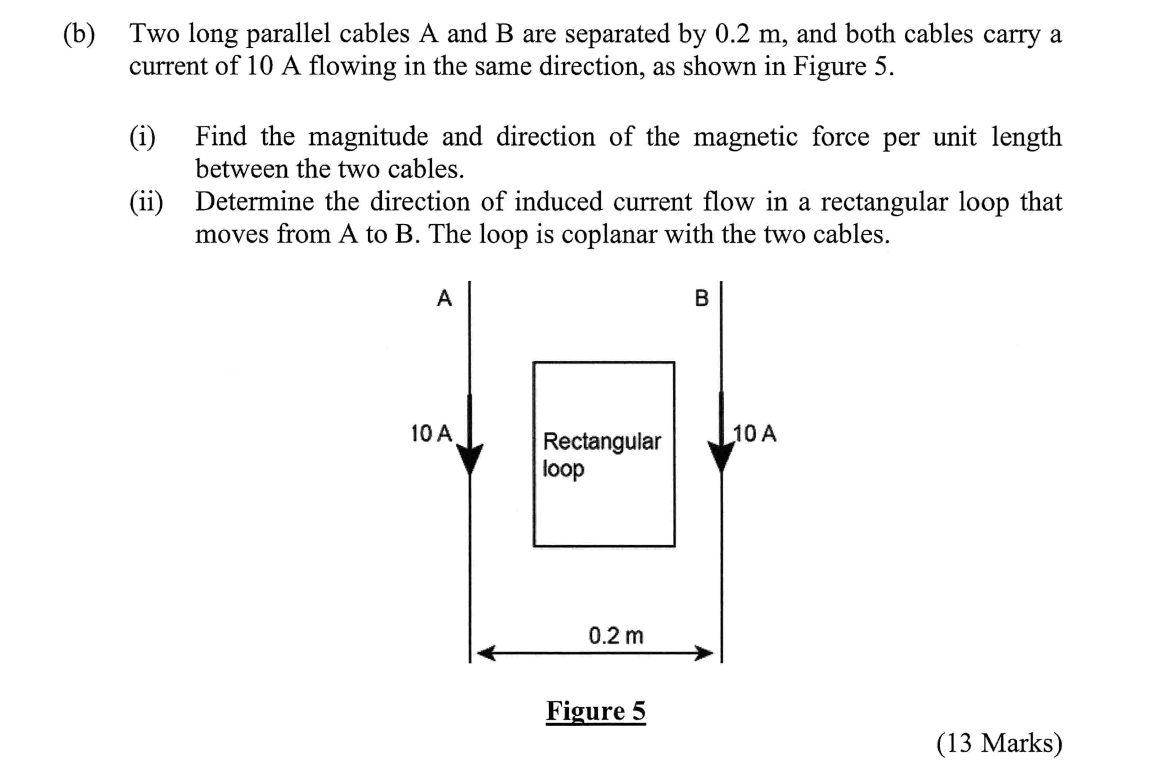 Solved (b) ﻿Two long parallel cables A and B are separated | Chegg.com