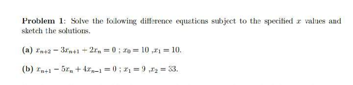 Solved Problem 1: Solve the following difference equations | Chegg.com