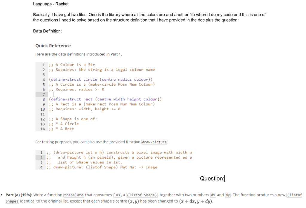 Language - Racket Basically, I have got two files. | Chegg.com