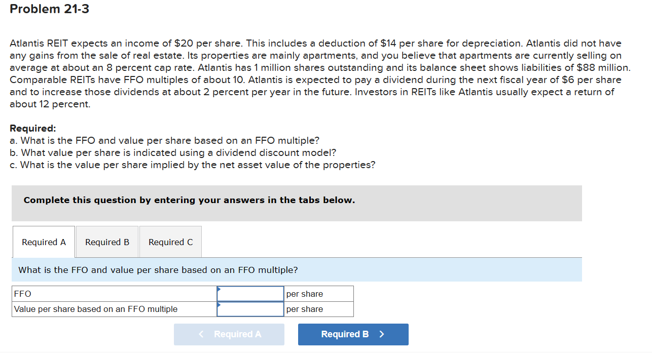 Solved Atlantis REIT expects an income of $20 per share. | Chegg.com