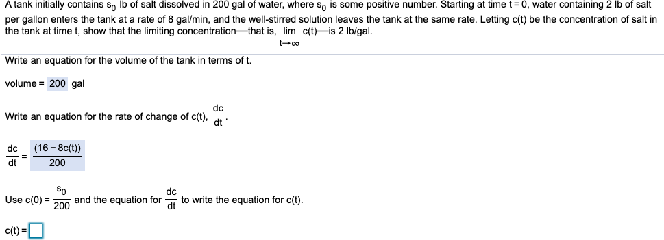 Solved A tank initially contains so lb of salt dissolved in | Chegg.com