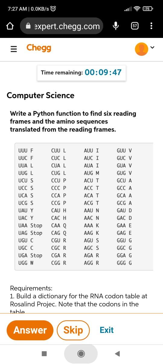 Solved 7:27 AM 0.0KB/s 75 expert.chegg.com 57 = Chegg Time | Chegg.com