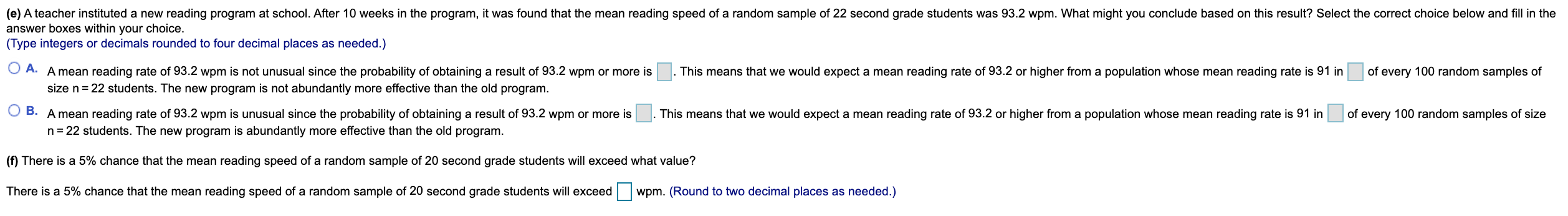 Solved The reading speed of second grade students in a large | Chegg.com