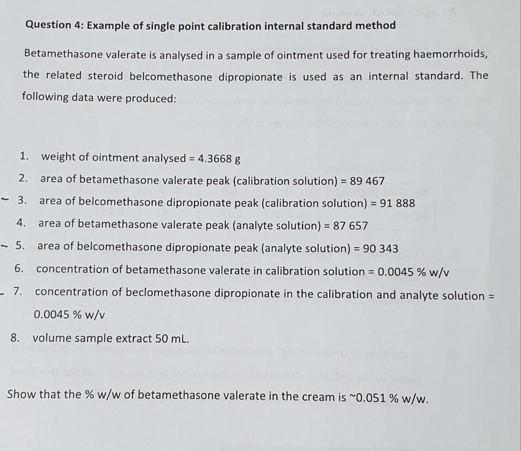 Solved Question 4: Example of single point calibration | Chegg.com