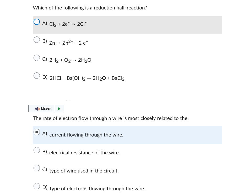 Solved Which of the following is a reduction half-reaction? | Chegg.com