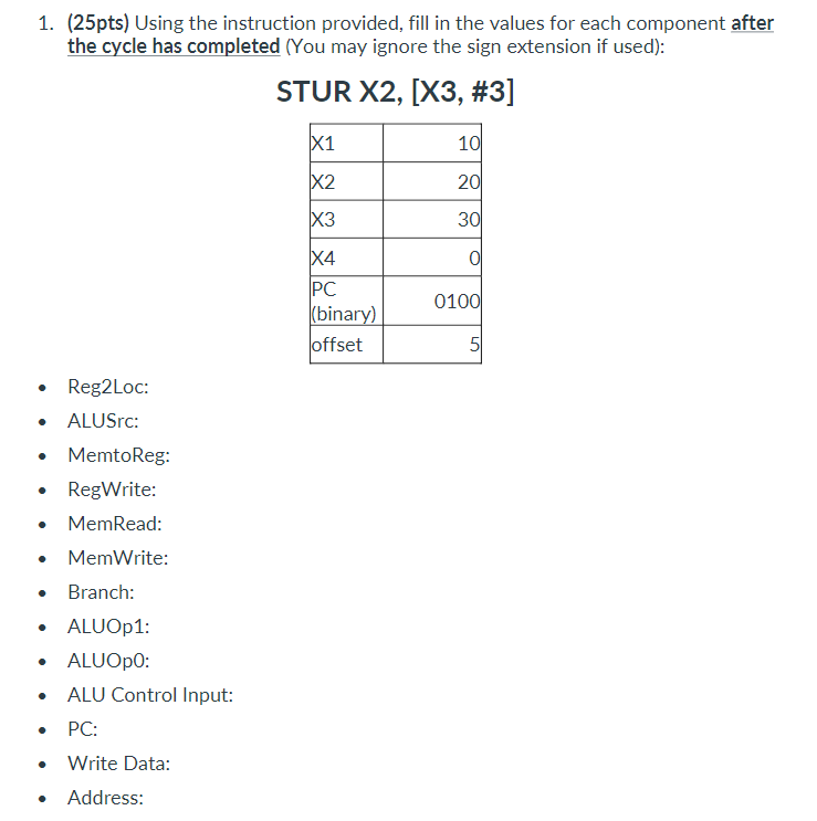 Solved (25pts) ﻿Using the instruction provided, fill in the | Chegg.com