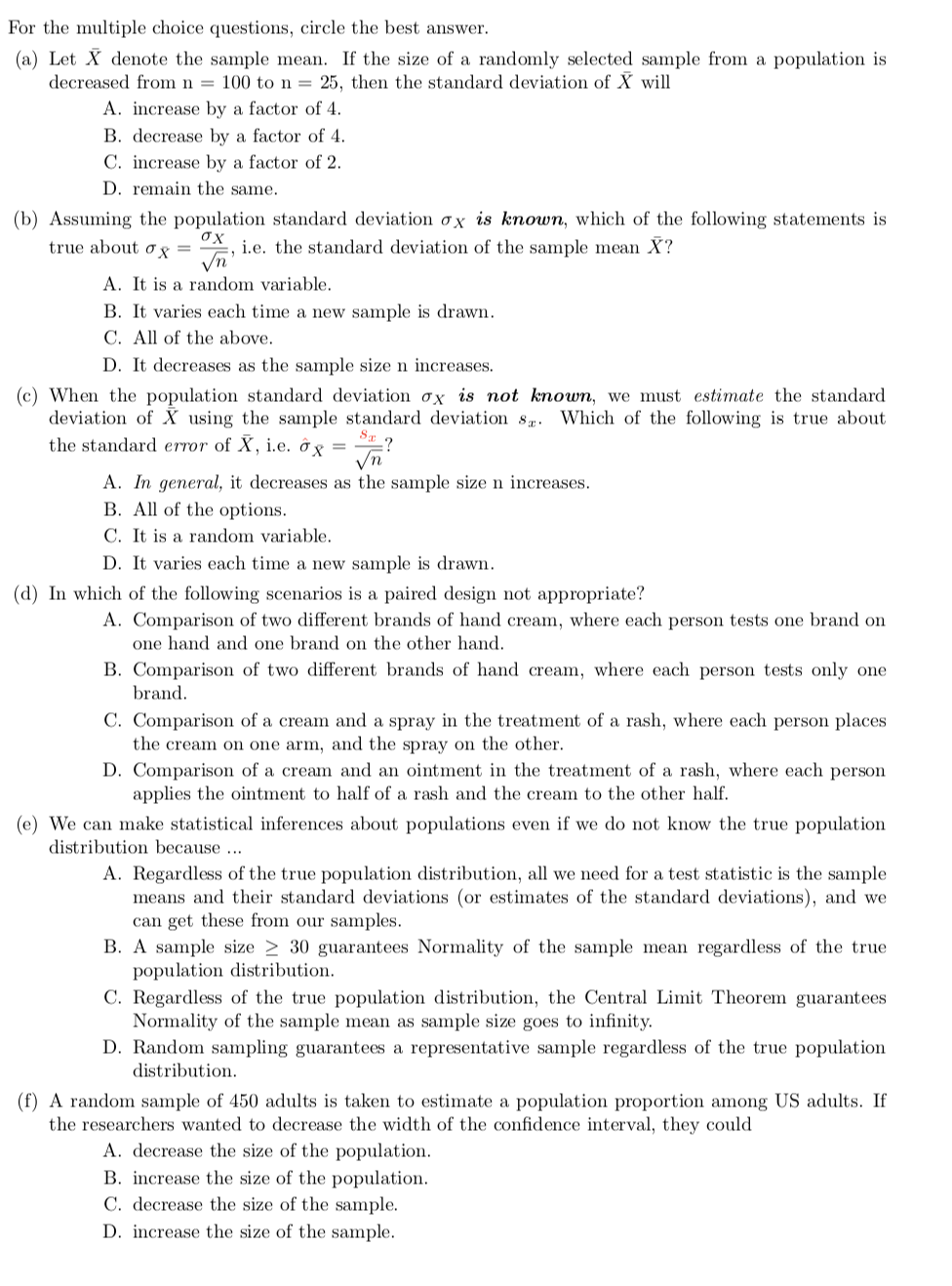 Solved For the multiple choice questions, circle the best | Chegg.com