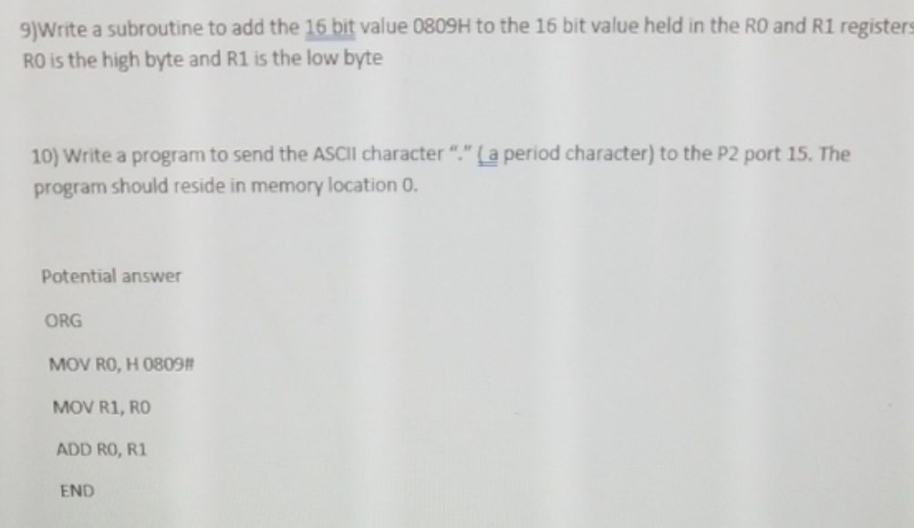 Solved 9write A Subroutine To Add The 16 Bit Value 0809h To 2789