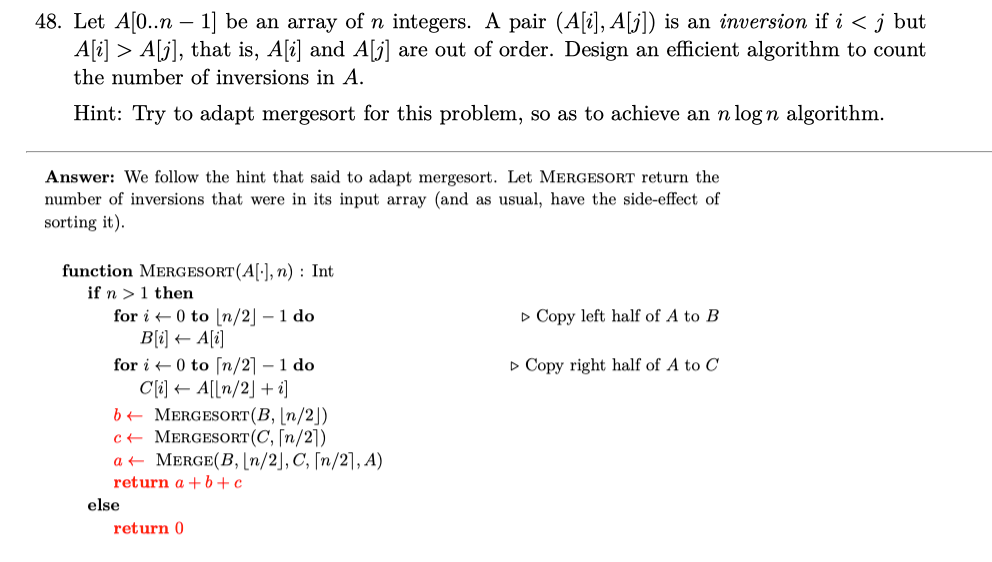 Solved 48. Let A[0..n−1] be an array of n integers. A pair | Chegg.com