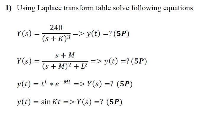 Solved 1) Using Laplace transform table solve following | Chegg.com