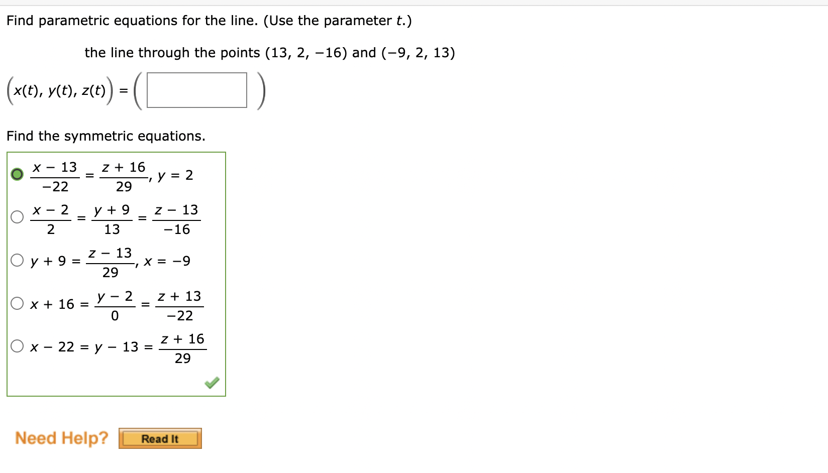 Solved Find parametric equations for the line. (Use the | Chegg.com
