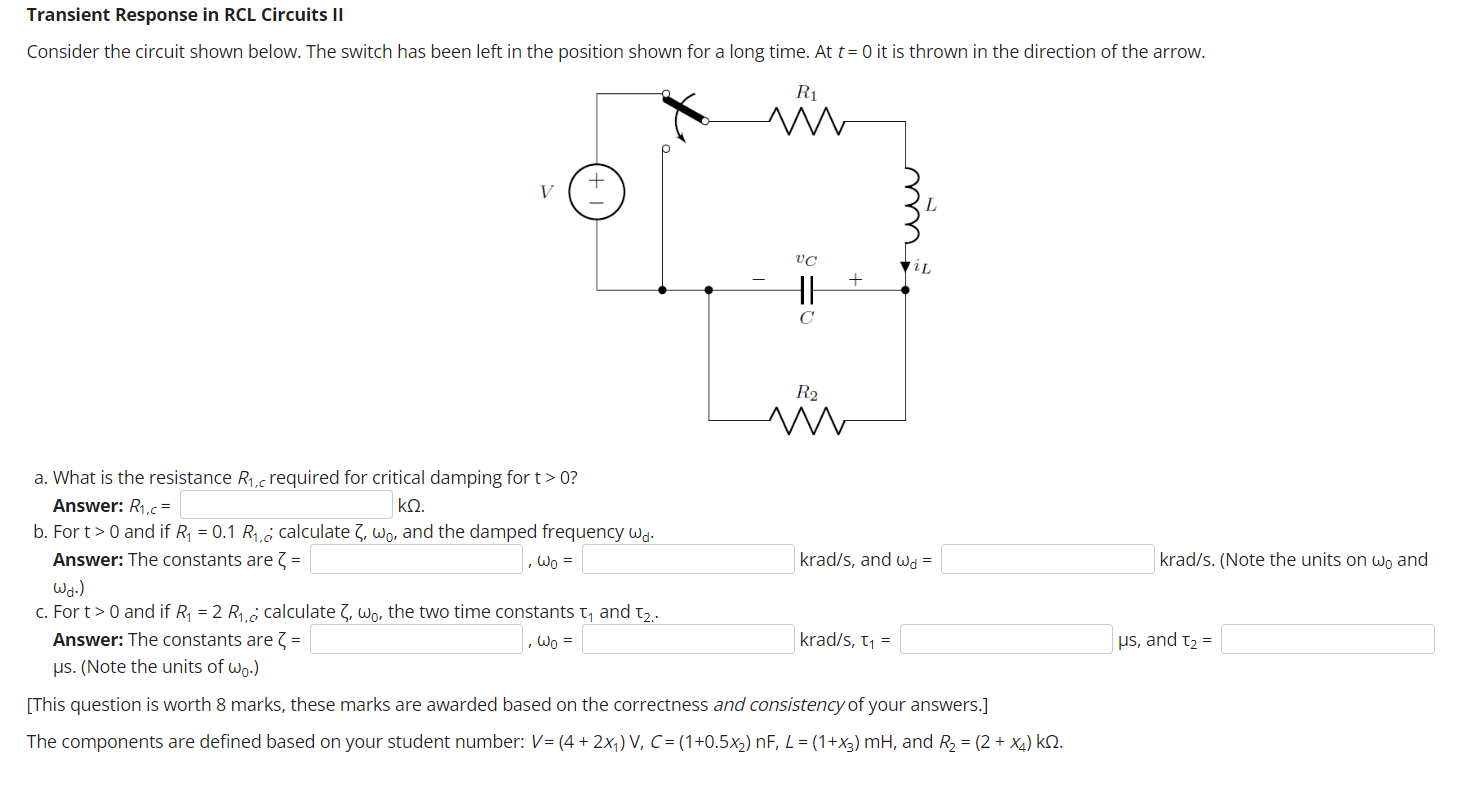 Solved V = 6V C = 5 nF L = 10 mH R2 = 11 kohm | Chegg.com