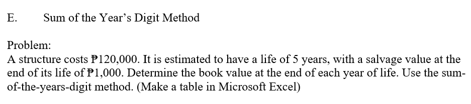 Solved E. Sum of the Year's Digit Method Problem: A | Chegg.com