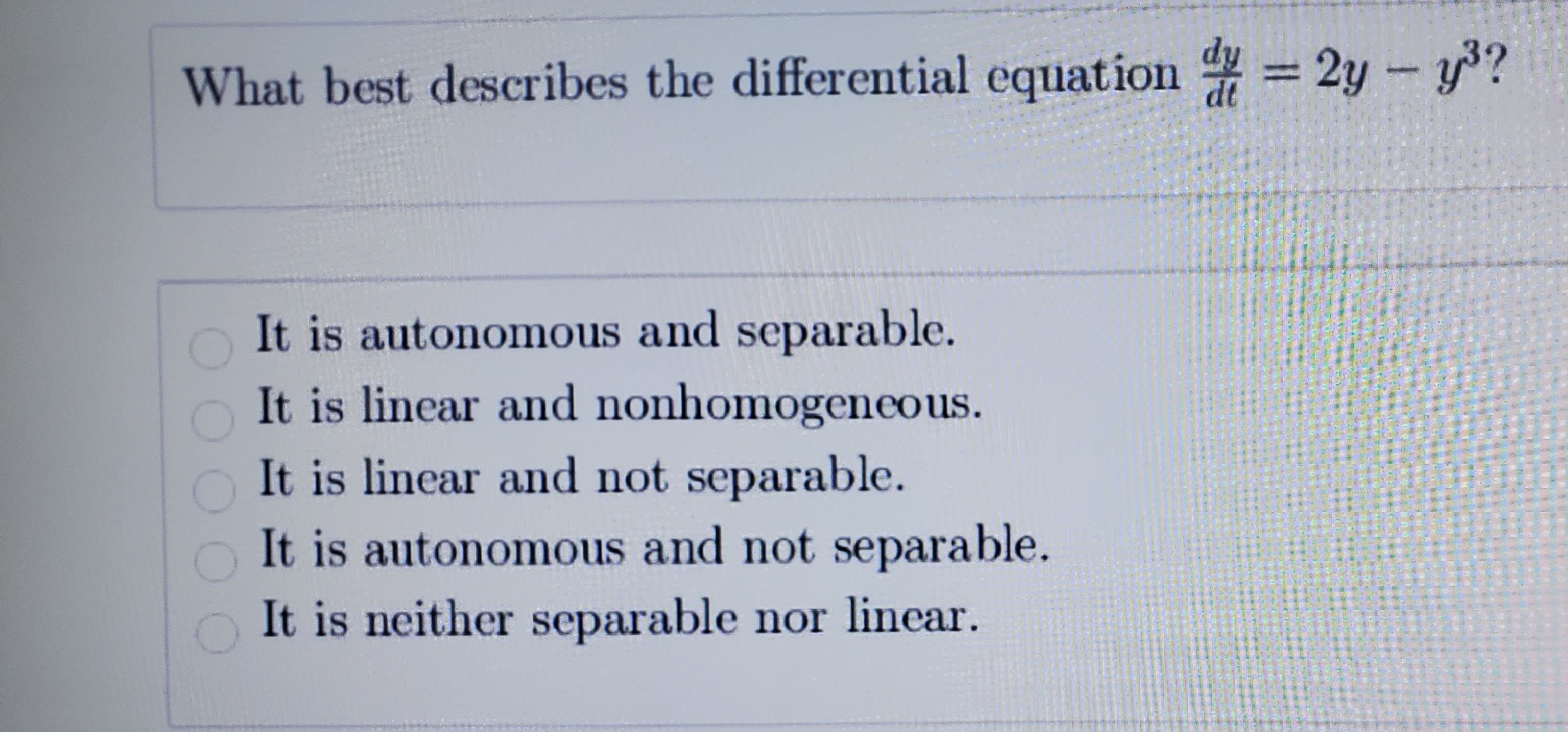 Solved What best describes the differential equation | Chegg.com