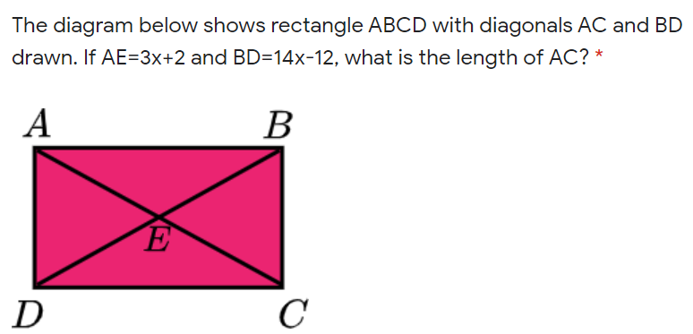 Solved The diagram below shows rectangle ABCD with diagonals | Chegg.com